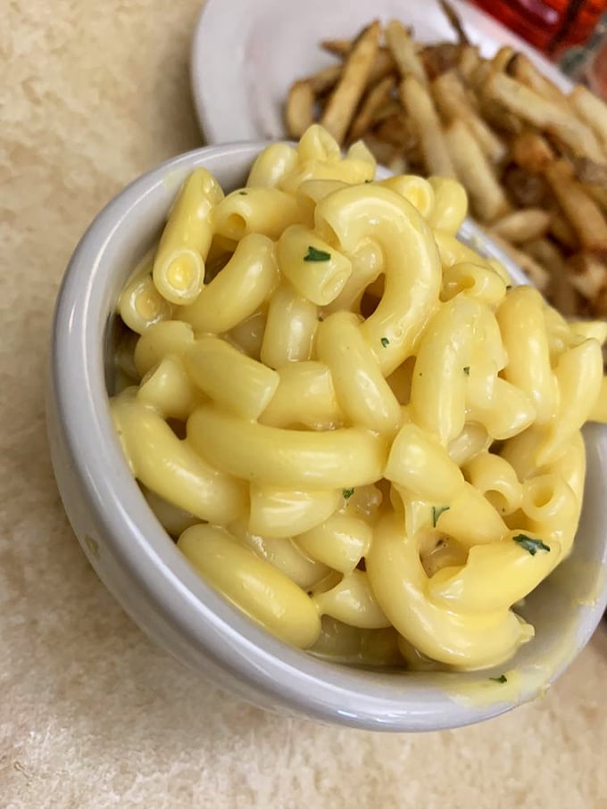 Mac and cheese that wouldn't dare call itself "elevated" or "reimagined"—it's just perfectly executed comfort in a side dish disguise.