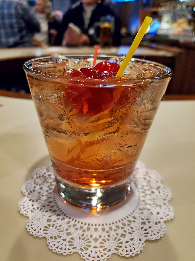Wisconsin's unofficial state cocktail&mdash;the Brandy Old Fashioned&mdash;sits regally on its doily throne, cherry and orange slice holding court like loyal subjects.