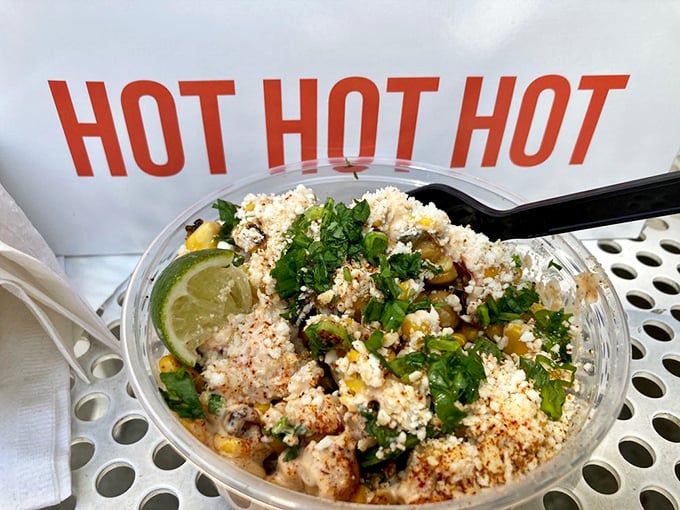 "HOT HOT HOT" isn't just a warning&mdash;it's an invitation. This Mexican street corn provides creamy, herby relief between bites of fiery chicken, like a culinary palate cleanser.