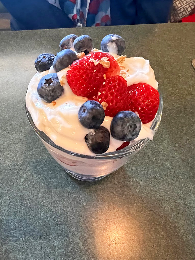 Fresh berries and cream that somehow manages to look both indulgent and virtuous. The kind of dessert that makes you feel like you've discovered a loophole in the rules of healthy eating.