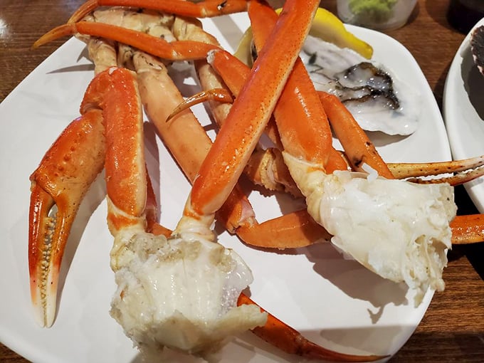Crab legs &ndash; the undisputed heavyweight champions of any seafood buffet. These bright orange beauties inspire strategic plate-stacking worthy of Jenga masters.