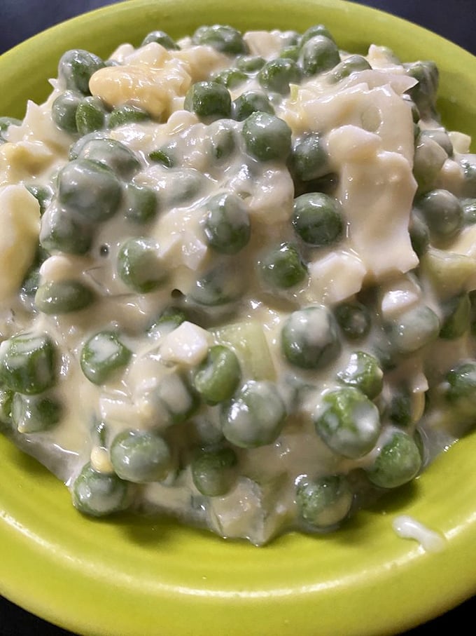 Midwest garden bounty transformed into creamy pea salad. Your grandmother would approve, and possibly claim this recipe was stolen from her.