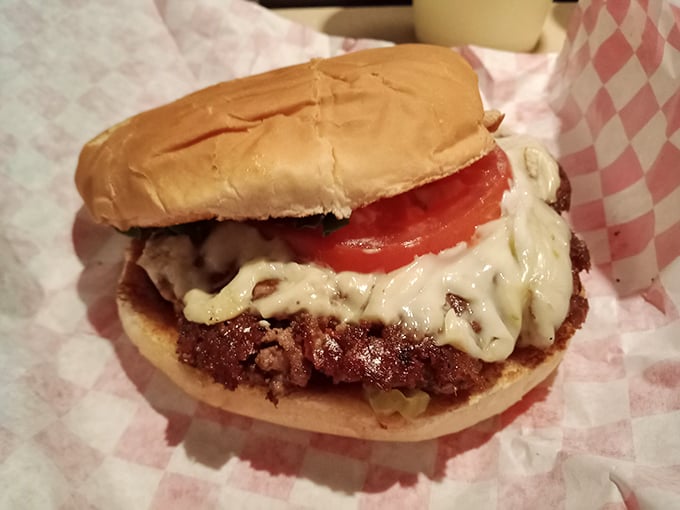 Melty pepper jack cascades over a perfectly seared patty like lava from an especially delicious volcano of flavor.