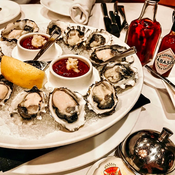 Fresh oysters on ice with cocktail sauce nearby&mdash;nature's perfect appetizer and proof that the ocean's treasures have safe passage to inland Washington.