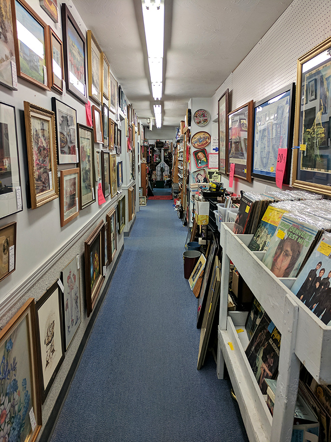 A corridor of possibilities where artwork and vinyl albums create the ultimate time-travel experience. The Beatles might be hiding in there somewhere!