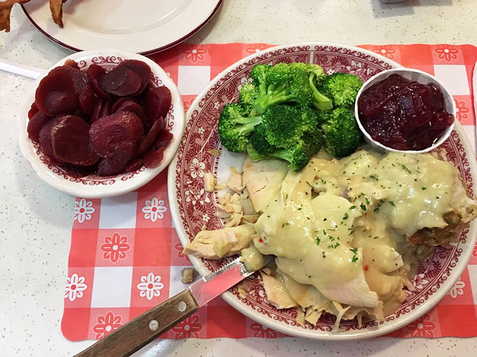 Turkey dinner that makes you wonder why we limit ourselves to Thanksgiving. That gravy deserves its own fan club and possibly a small parade.