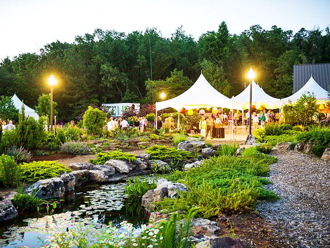 Evening soirees take on magical dimensions when garden lights reflect off water and conversation flows as freely as the stream.