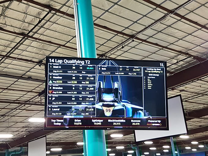 The digital scoreboard doesn't lie. Every millisecond counts as racers eye their standings, mentally calculating where they can shave precious time.