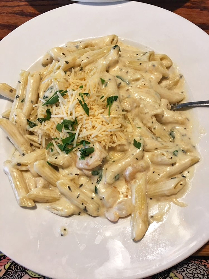 Seafood alfredo that would make an Italian grandmother nod in approval&mdash;creamy, rich, and dotted with treasures from the nearby Atlantic.