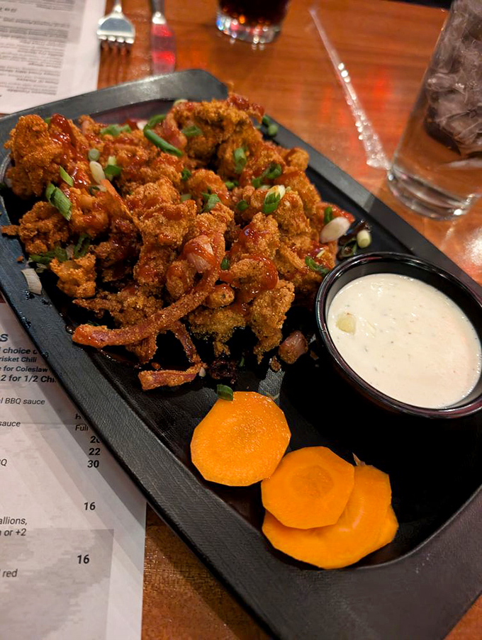 Crispy calamari gets the BBQ treatment, proof that smoke improves everything except your high school yearbook photos.