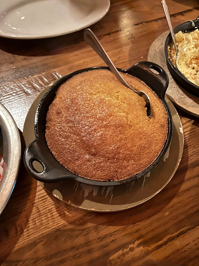 Cornbread elevated to art form. That golden-brown crust is the doorway to a warm, buttery interior that would make any Southern grandma nod approvingly.