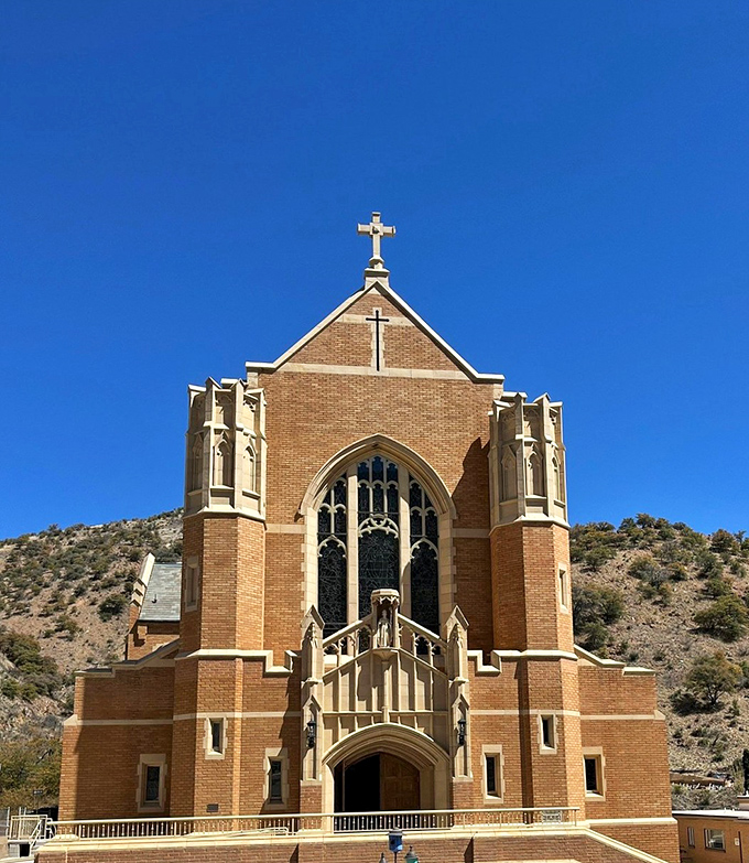 St. Patrick Catholic Church stands majestically against Bisbee's hills, a brick testament to miners' faith and architectural ambition.