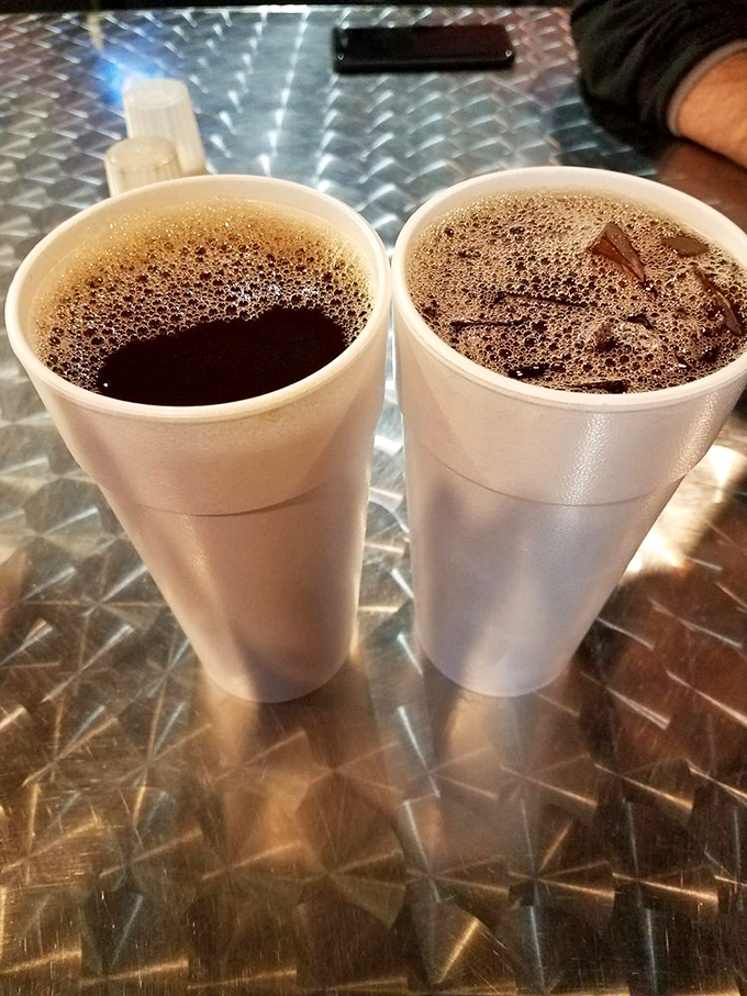 Sweet tea in styrofoam cups: the unofficial hydration station of serious barbecue pilgrimages across America.