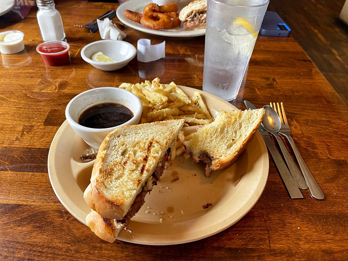 This French dip sandwich isn't playing games&mdash;tender brisket, seasoned bread, and an au jus worth bottling and taking home to meet your family.
