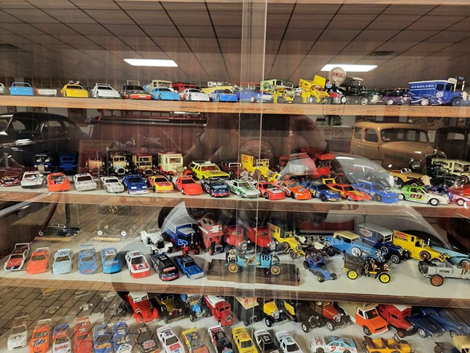 Not all treasures here are full-sized. This miniature collection showcases racing history in perfect pocket-sized replicas.