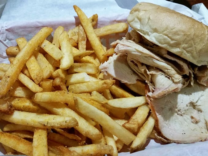 A turkey sandwich that proves poultry deserves respect in BBQ land, with crispy fries that could steal the spotlight on their own.
