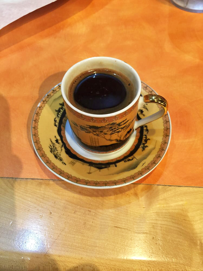 Turkish coffee served with respect for tradition. This isn't your drive-thru caffeine fix&mdash;it's liquid history in a beautifully decorated cup.