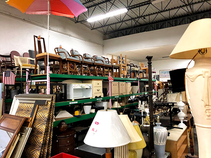 Furniture stacked to the rafters creates a Jenga tower of possibilities – pull the wrong piece and you might start an avalanche of ottomans.