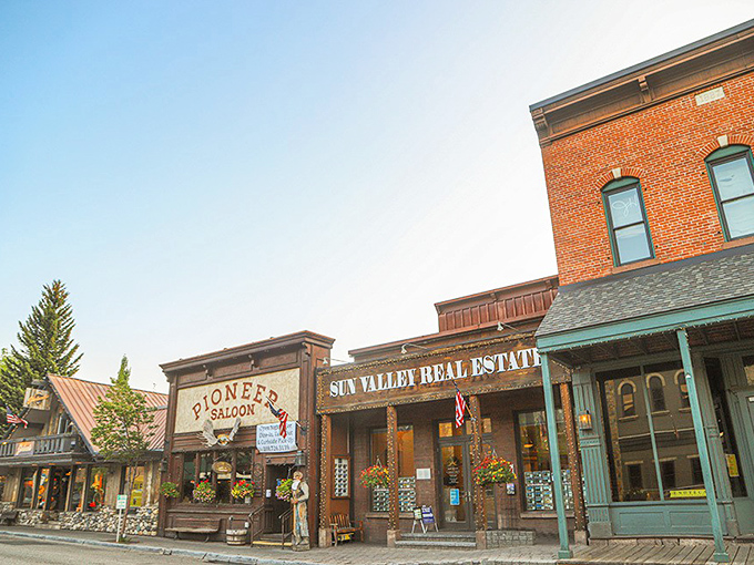 This restored mill building stands as testament to Ketchum's industrial roots, now repurposed for a new generation of visitors.