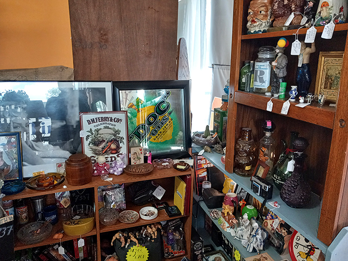 A vintage Americana corner where patriotism meets nostalgia. Those wall clocks aren't just telling time&mdash;they're keeping track of different decades.