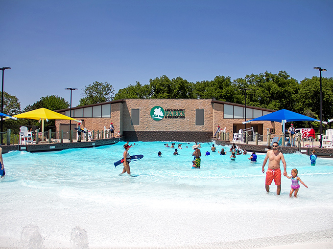 Families navigate the aquatic landscape with the determination of explorers, except these adventurers come armed with pool noodles instead of compasses.