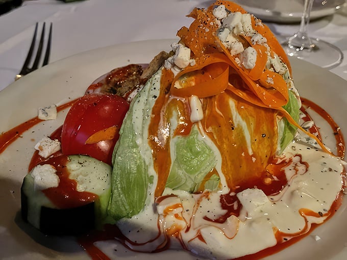 The wedge salad&mdash;where iceberg lettuce finally gets the respect it deserves, dressed to impress with blue cheese and tomato.