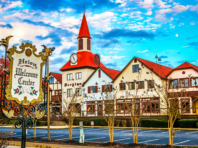 Helen's Welcome Center announces your arrival to Georgia's little Bavaria. The clock tower keeps perfect time for your schnitzel appointments!