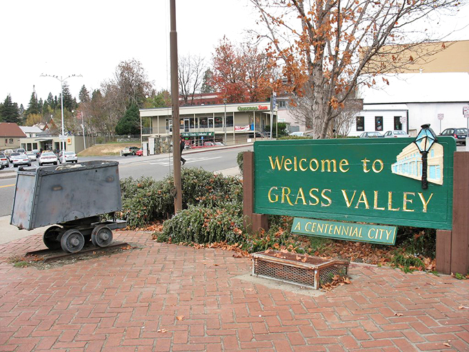 Even the welcome sign comes with a mining cart&mdash;Grass Valley doesn't just acknowledge its gold rush past, it celebrates it.