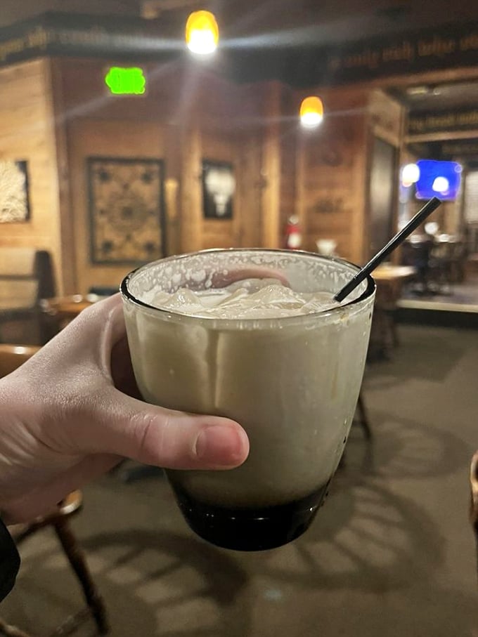 When your White Russian looks this good against the warm wood backdrop, you know you're in for both a drink and a moment.