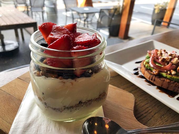 Layers of yogurt, berries, and granola in a mason jar&mdash;because everything tastes better when it's slightly hipster. Breakfast parfait perfection.