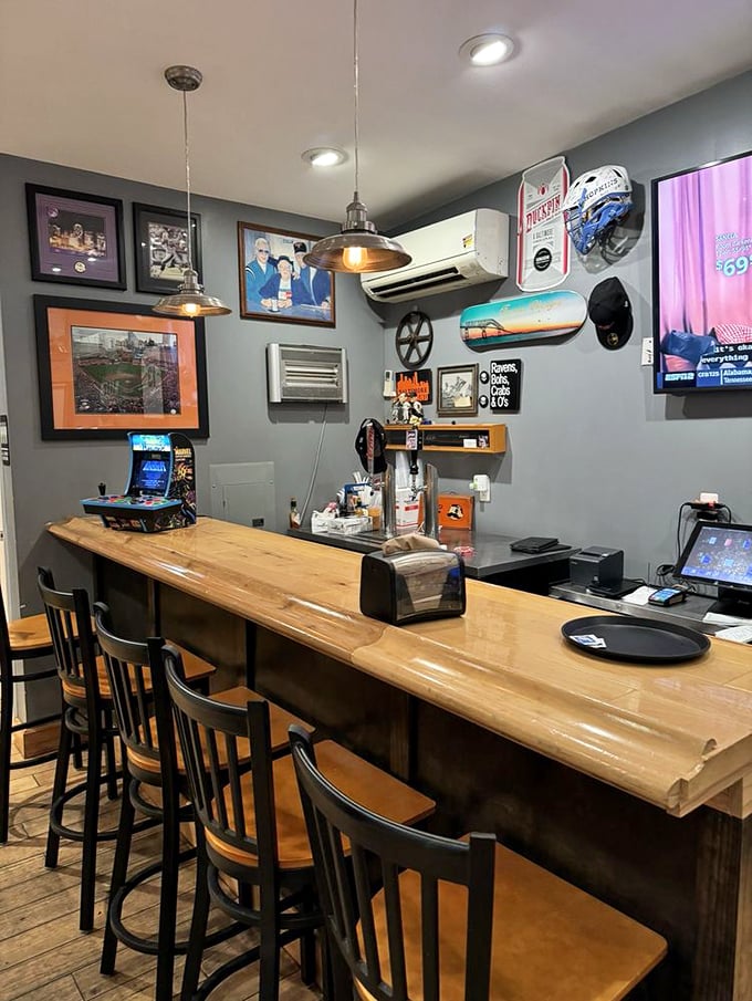 The bar area isn't trying to be trendy&mdash;it's too genuine for that. Those Baltimore sports memorabilia aren't decor; they're neighborhood DNA.
