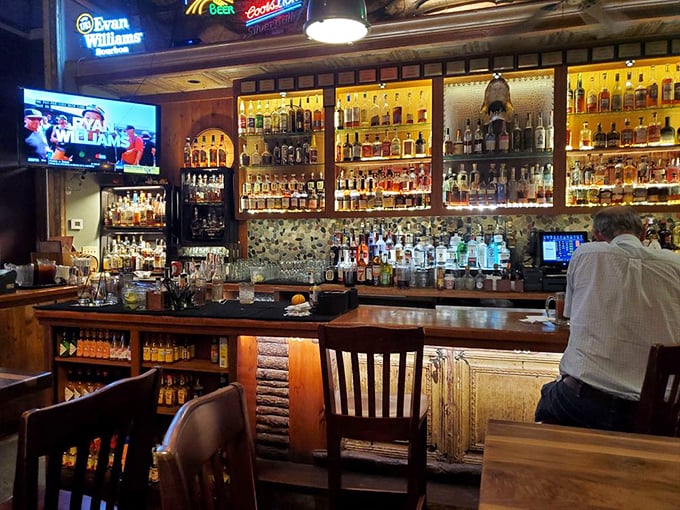 The bourbon selection behind this bar could make a Kentucky colonel weep with joy. Decisions, decisions.