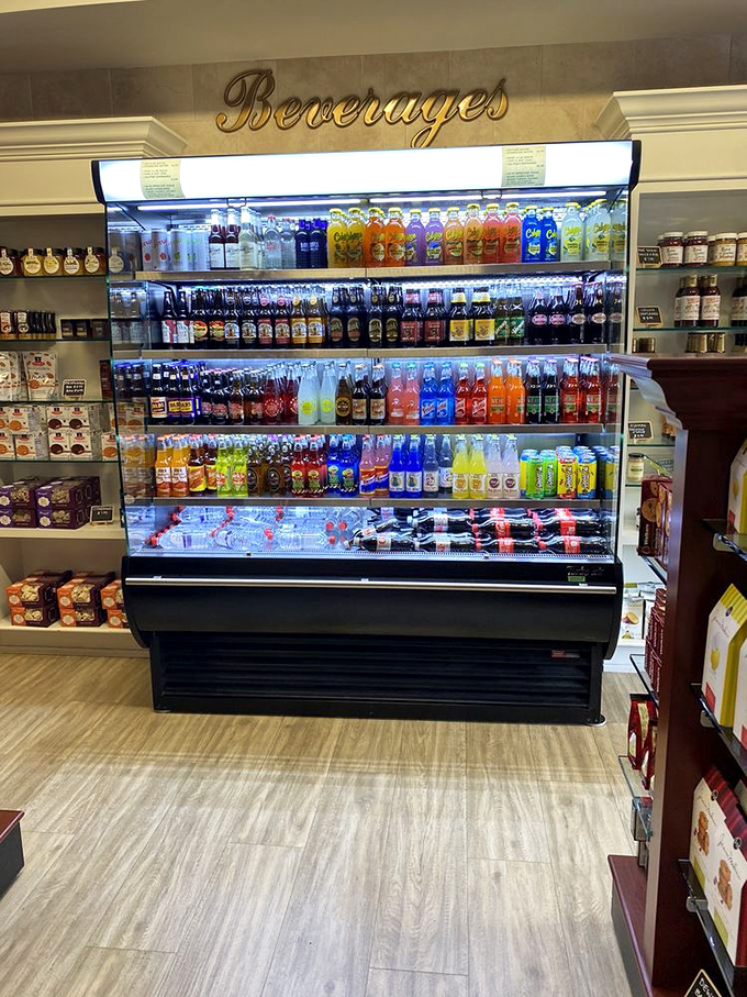 The "Beverages" section proves that liquid refreshment deserves the same rainbow treatment as its solid candy counterparts.
