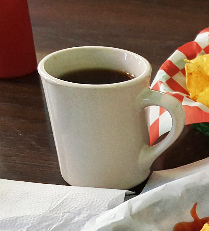 That simple white mug holds coffee strong enough to make your spurs jingle. The perfect companion to breakfast.