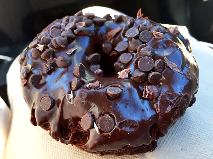This chocolate masterpiece isn't just a donut&mdash;it's what chocolate dreams about when chocolate falls asleep. Those cacao nibs are the tuxedo on this formal dessert.