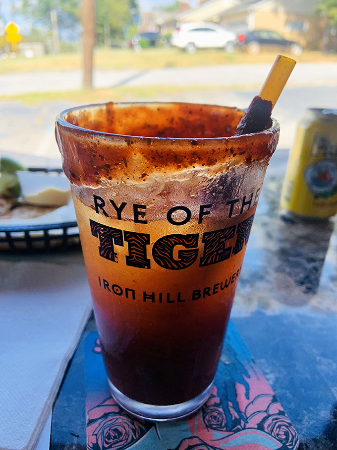 A frosty local brew from Iron Hill, because what pairs better with spicy New Mexican fare than a cold craft beer?