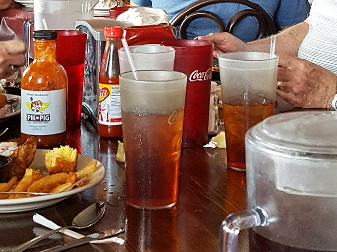 Sweet tea in mason jars and house-made barbecue sauce&mdash;the kind of Southern hydration station that makes you wonder why anyone drinks anything else.