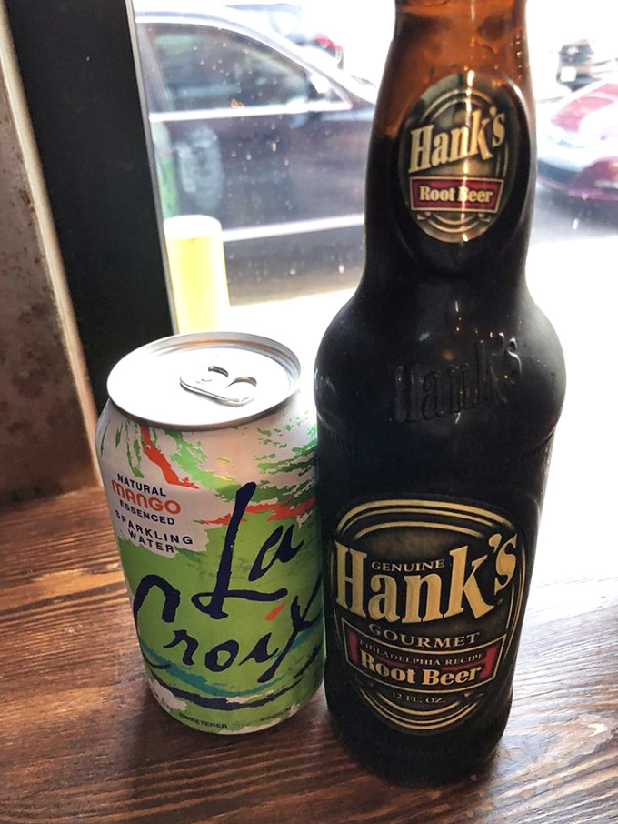 Hank's root beer and La Croix—because sometimes you need something crisp and bubbly to cut through all that glorious fried goodness.