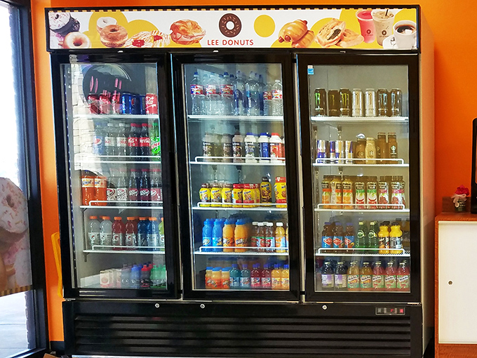 A refrigerator full of liquid possibilities&mdash;because every good donut deserves a worthy companion to wash it down.