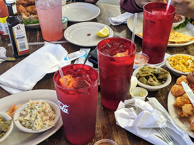 Red drinks, good company, and seafood&mdash;the holy trinity of a proper Southern coastal meal. Those cherry-colored beverages aren't just for show.