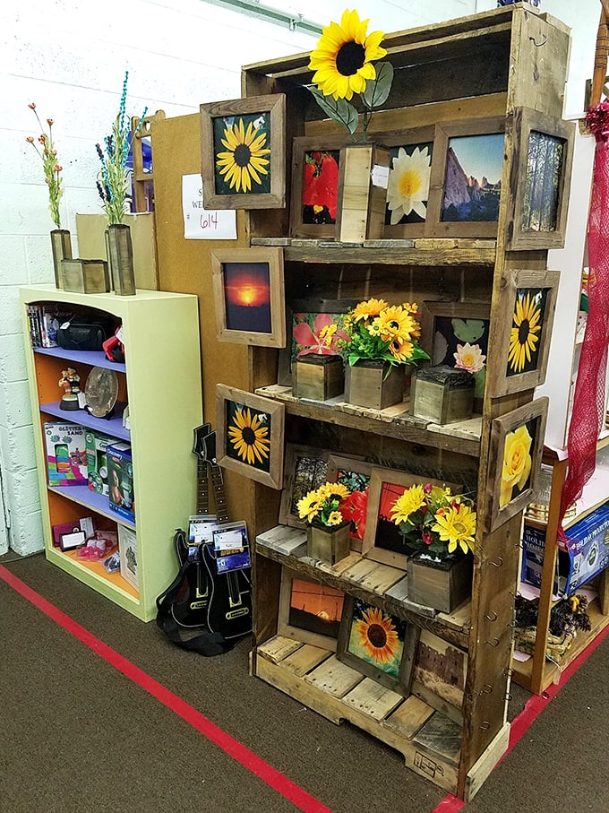Rustic meets whimsical in this sunflower-themed display. Kansas' state flower brightens up repurposed wood frames that practically beg for a sunny wall.