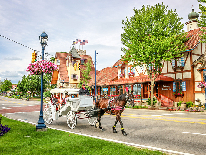 Horse-drawn carriages aren't just for fairy tales or Central Park. In Frankenmuth, they're practical transportation and the perfect pace to absorb all that gingerbread architecture.