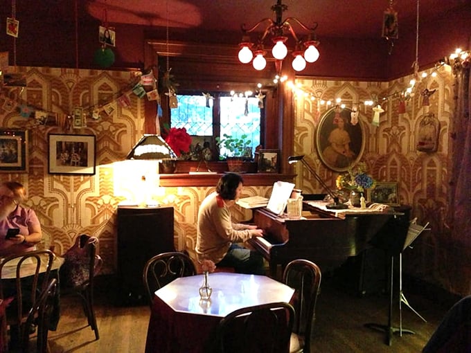 The piano player doesn't just provide background music&mdash;he's creating the soundtrack to your magical evening of dessert and wonder.