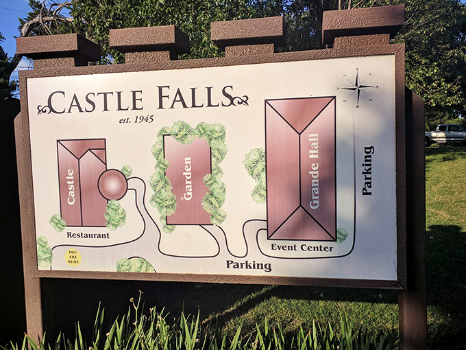 The castle's map reveals the full kingdom: restaurant, gardens, and event spaces&mdash;a medieval GPS for modern-day explorers.