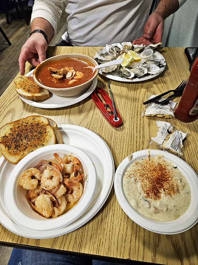 A seafood feast where every dish tells a story: cioppino, fresh oysters, and saut&eacute;ed prawns&mdash;the coastal trifecta of delight.