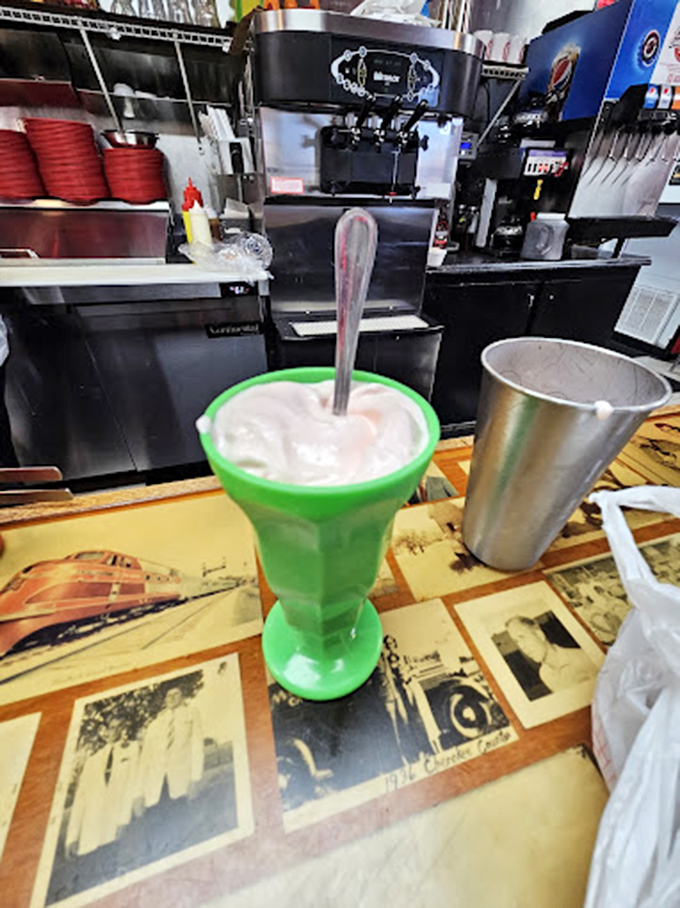 That mint-green milkshake vessel isn't just a cup&mdash;it's a time machine to when desserts were unapologetically joyful and calories didn't exist.