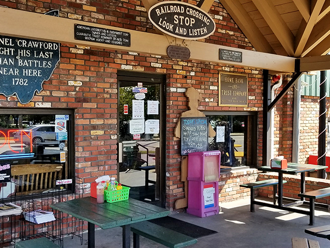 The patio offers historical markers and picnic tables &ndash; because sometimes great food tastes even better with a side of fresh mountain air.