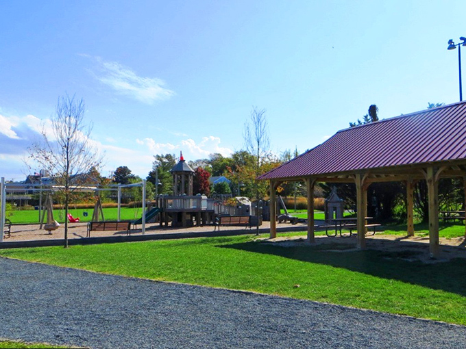 This community playground and pavilion area offers the perfect respite for families when the kids need to burn energy between history lessons.
