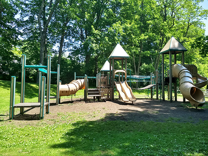Even the playground in Stockbridge looks like it was designed by someone who understood that childhood wonder deserves a beautiful backdrop.
