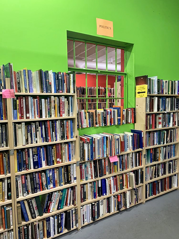 Peek through the window between rooms and glimpse an alternate literary universe. The Book Thing's color-coded rooms help navigate this biblio-paradise.